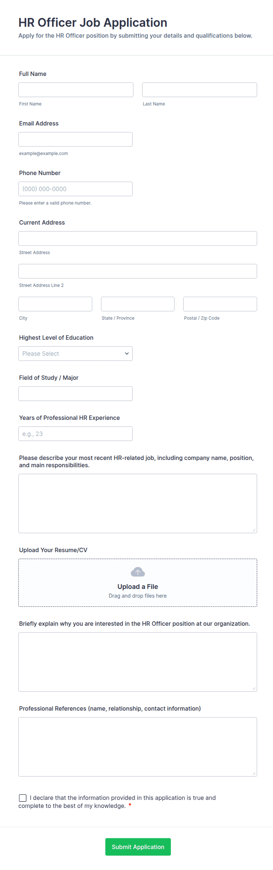 HR Officer Job Application Form Template | Jotform