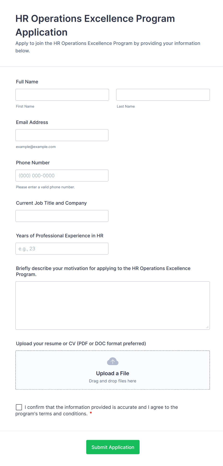 HR Operations Excellence Program Application Form Template | Jotform