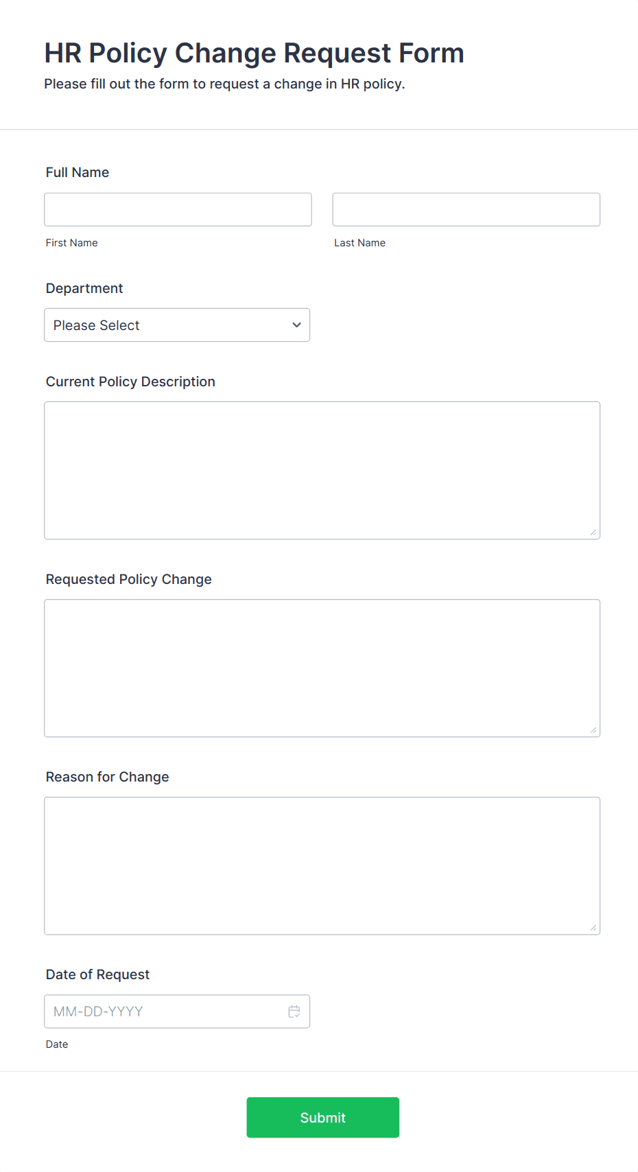HR Policy Change Request Form Template | Jotform