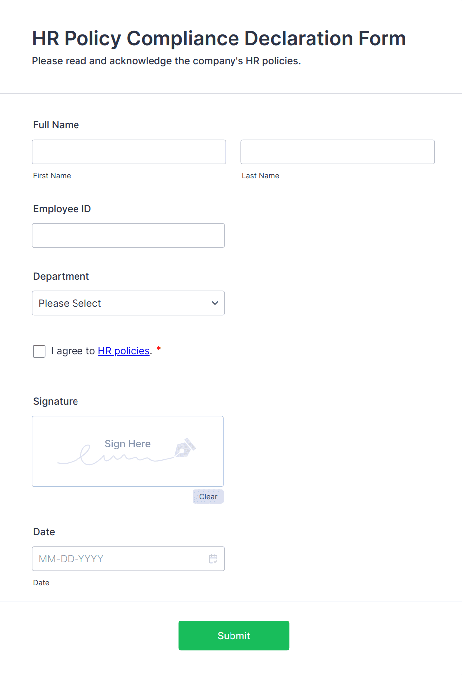 HR Policy Compliance Declaration Form Template | Jotform