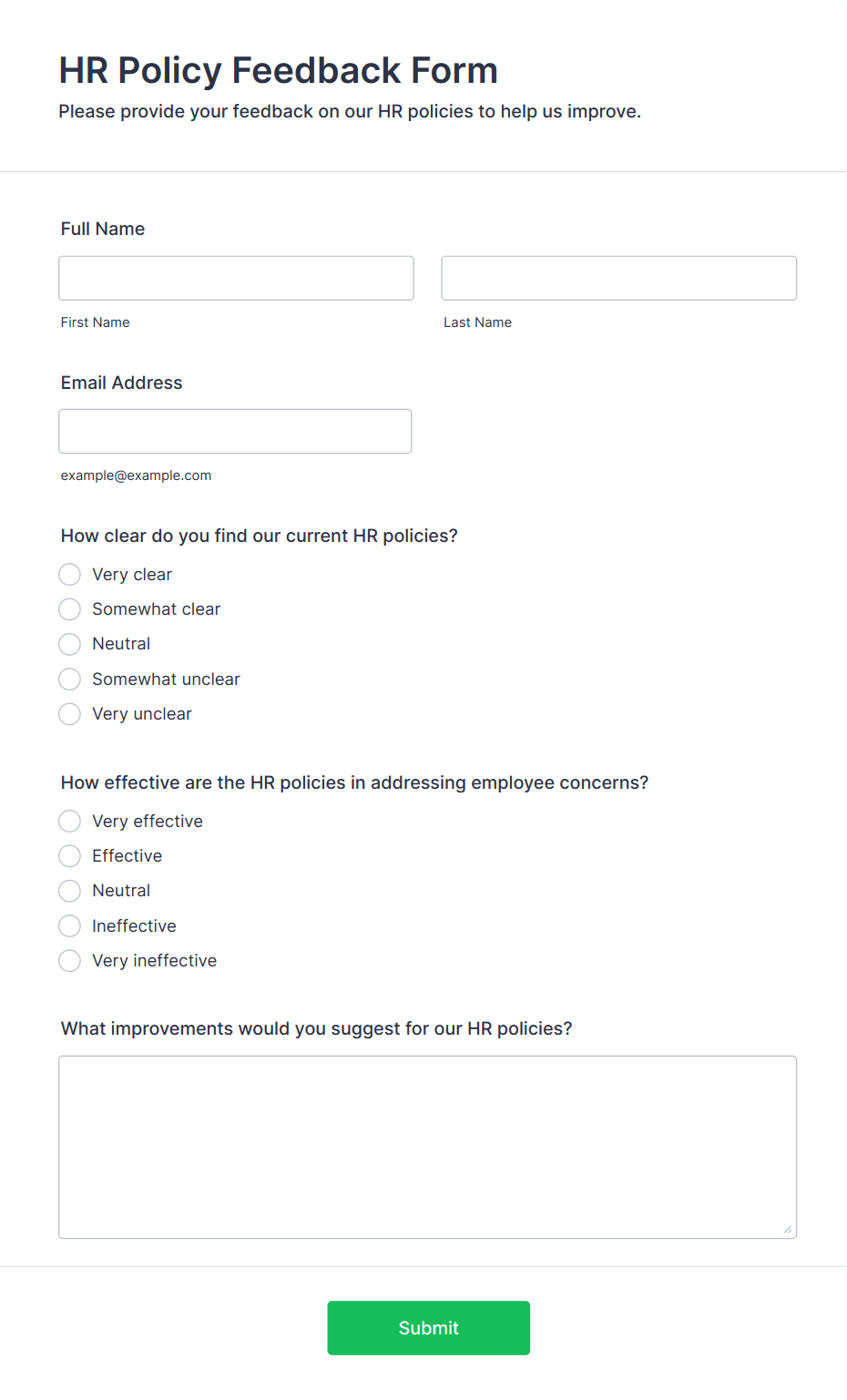 HR Policy Feedback Form Template | Jotform