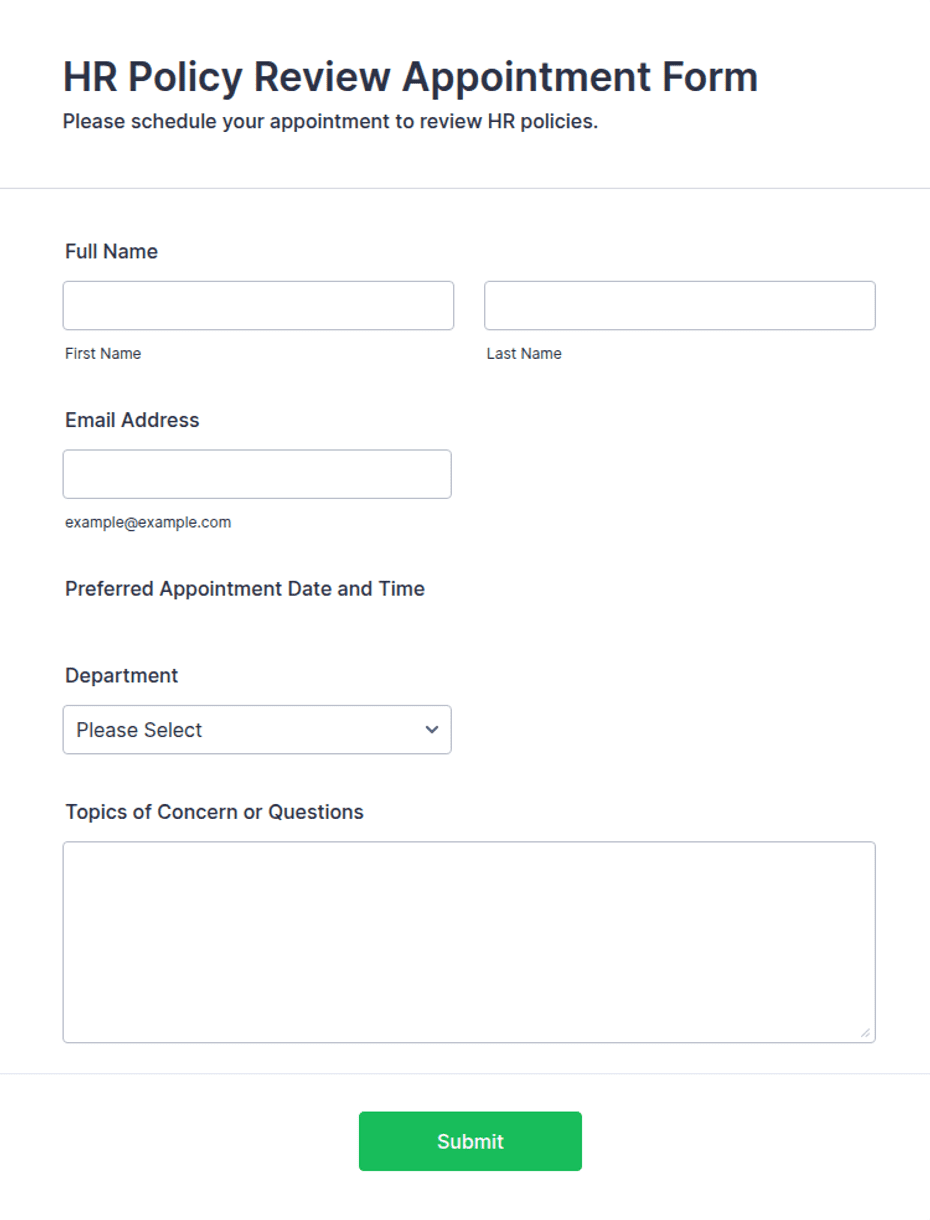 HR Policy Review Appointment Form Template | Jotform