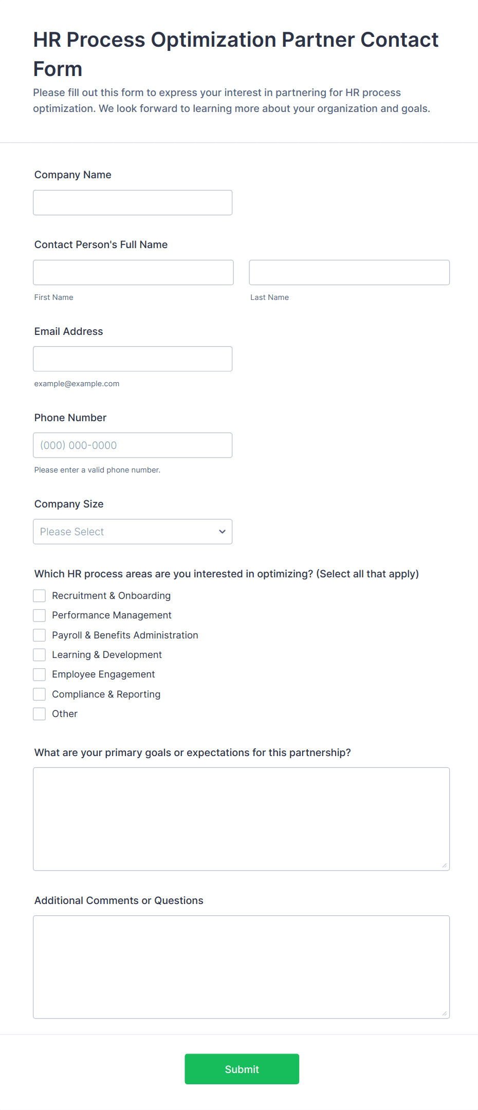 HR Process Optimization Partner Contact Form Template | Jotform