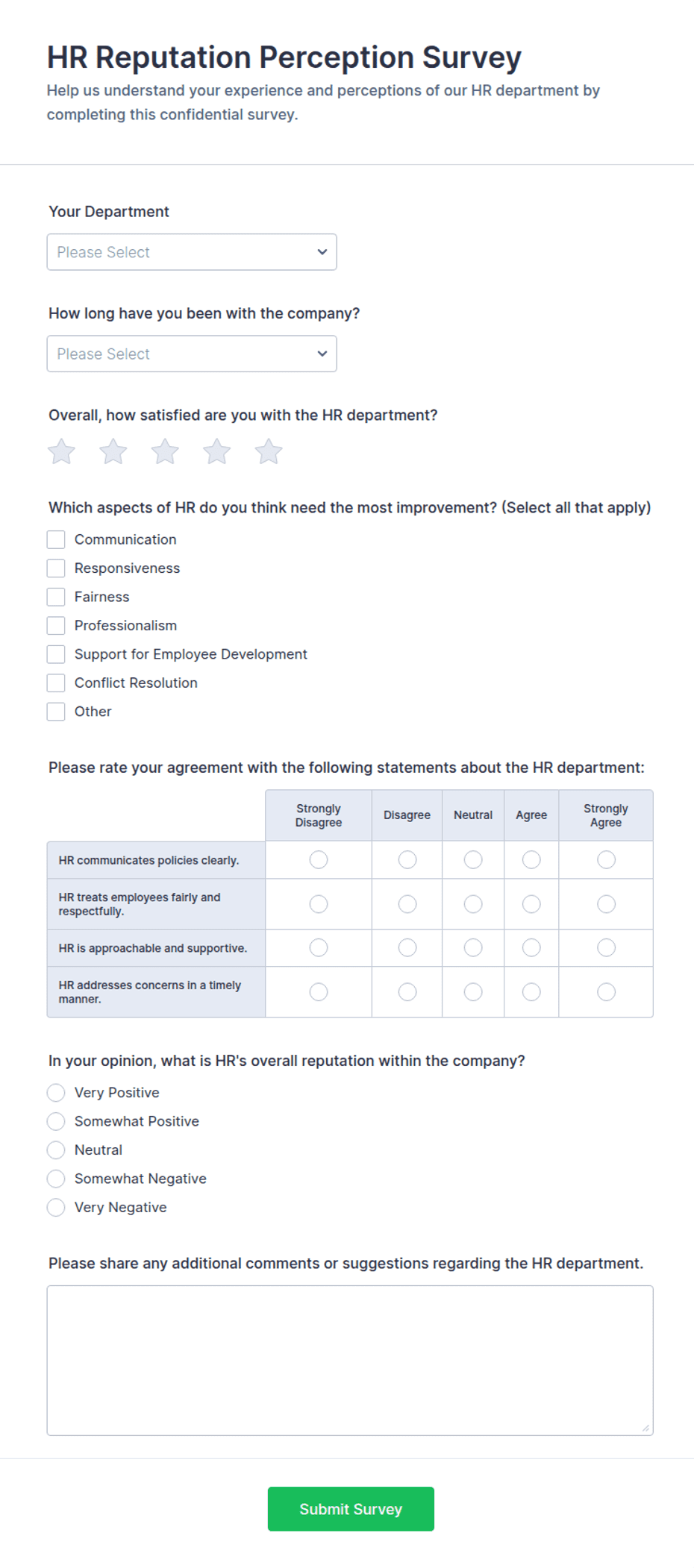 HR Reputation Perception Survey Form Template | Jotform