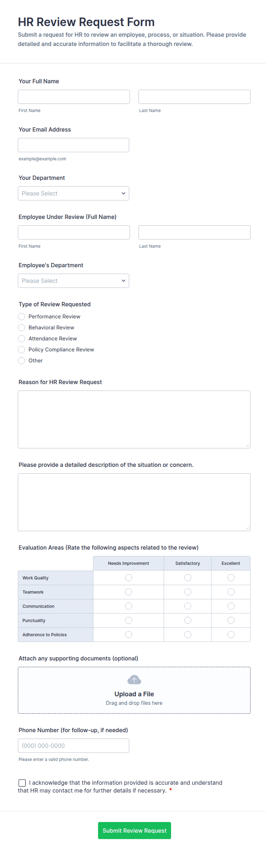 HR Review Request Form Template | Jotform