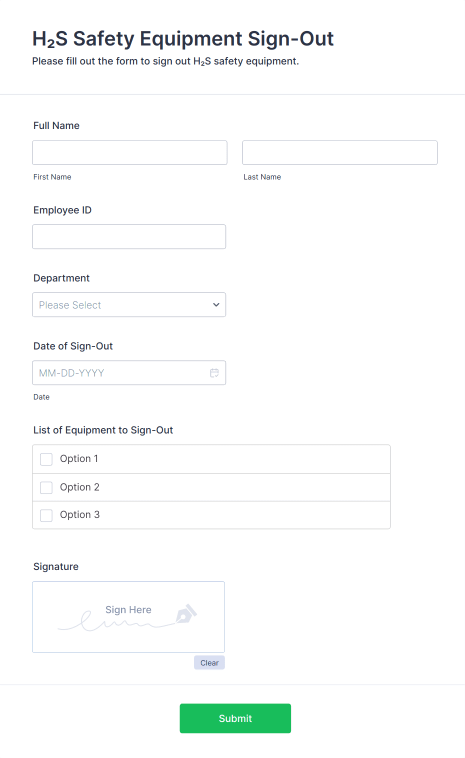 H₂S Safety Equipment Sign-Out Form Template | Jotform
