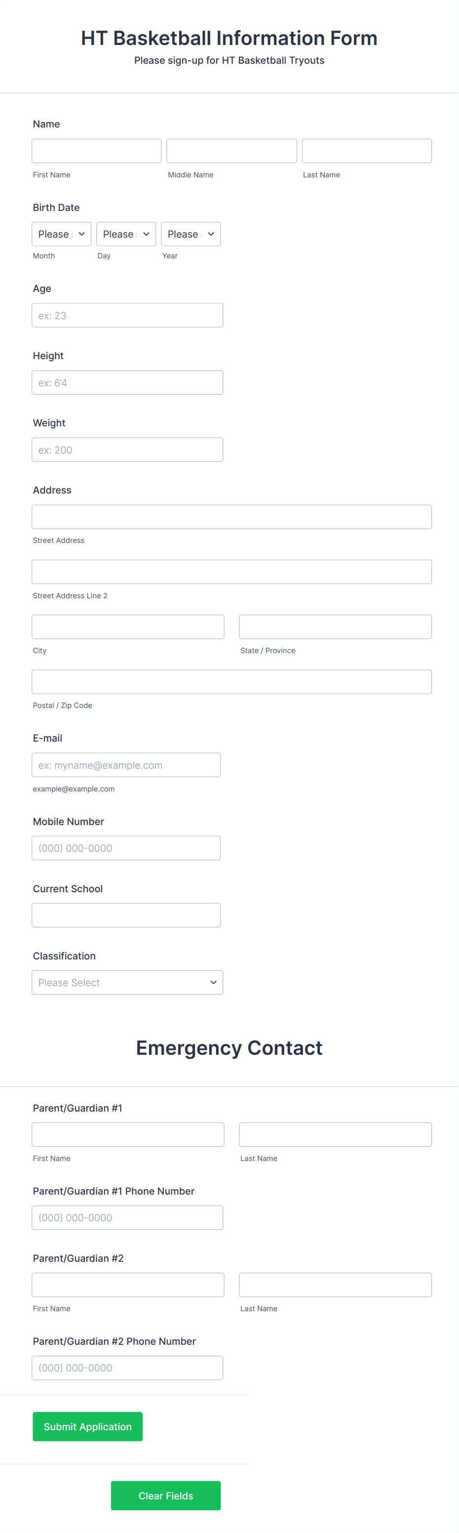 HT Basketball Information Sheet Form Template | Jotform