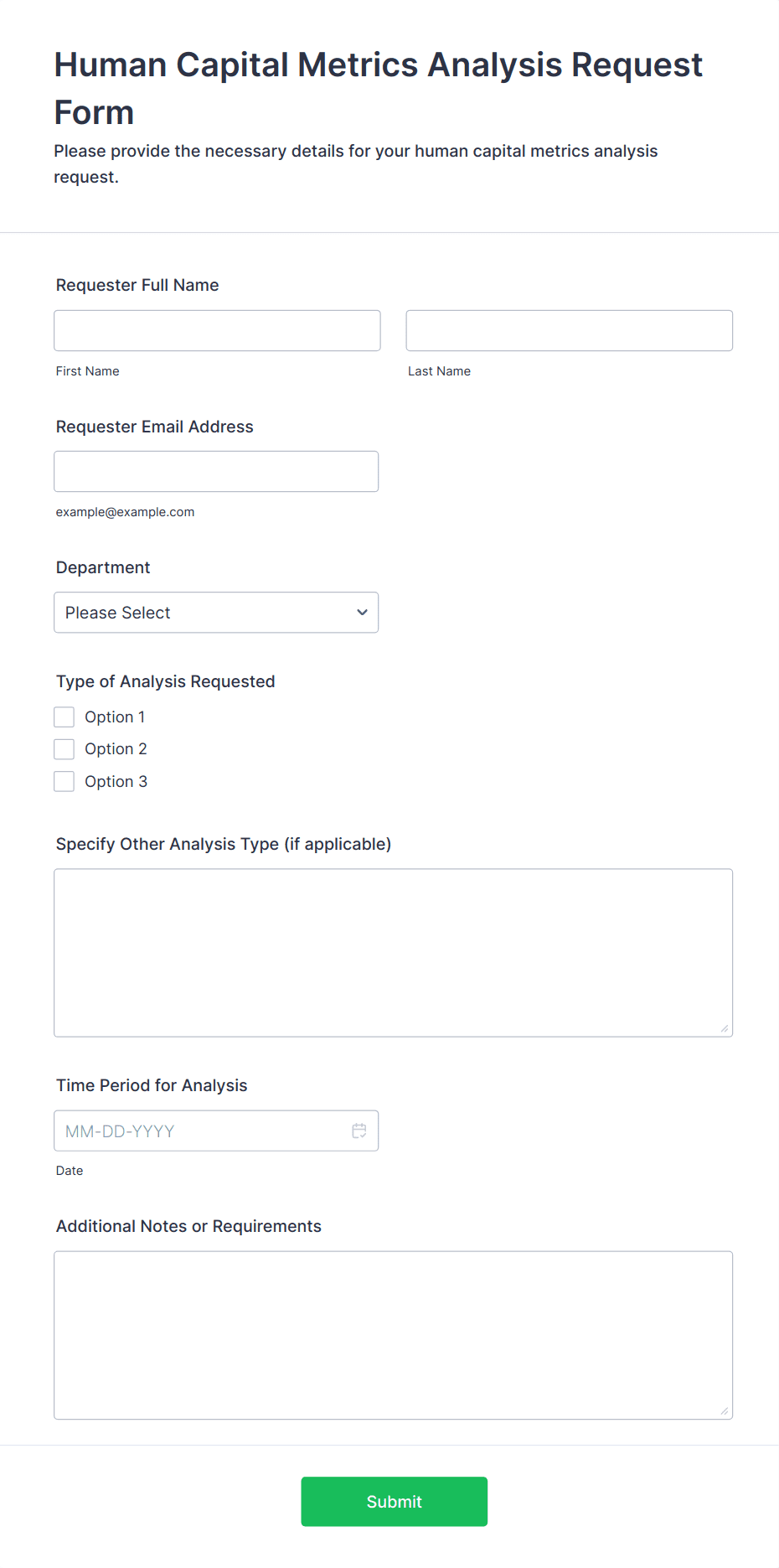 Human Capital Metrics Analysis Request Form Template | Jotform