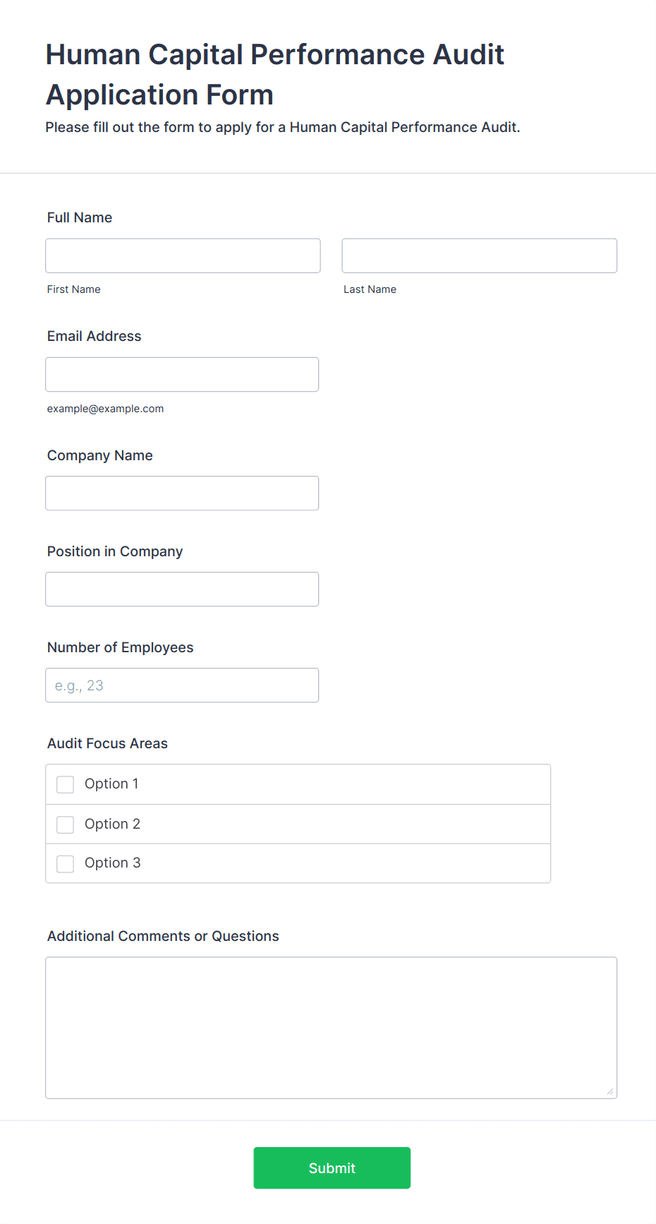 Human Capital Performance Audit Application Form Template | Jotform