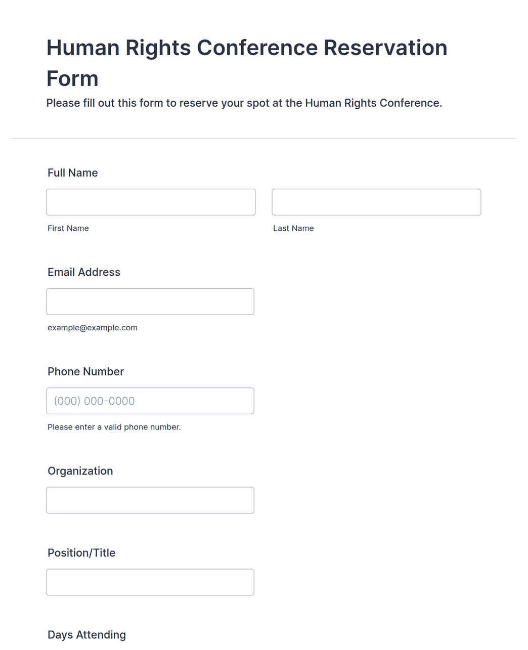 Human Rights Conference Reservation Form Template | Jotform