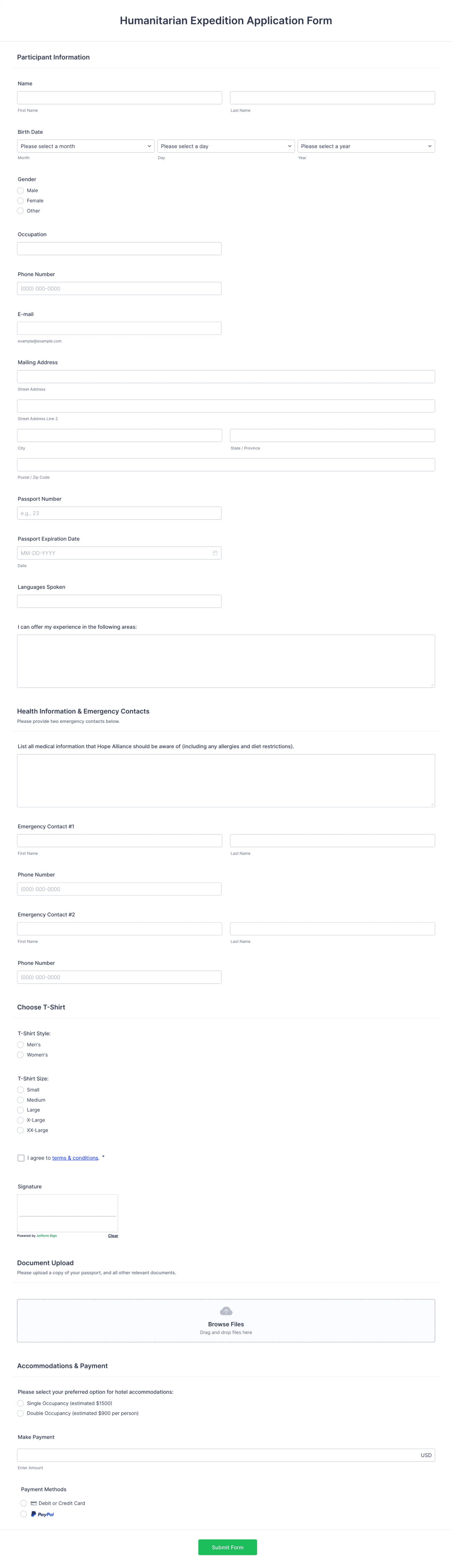 Humanitarian Expedition Application Form Template | Jotform