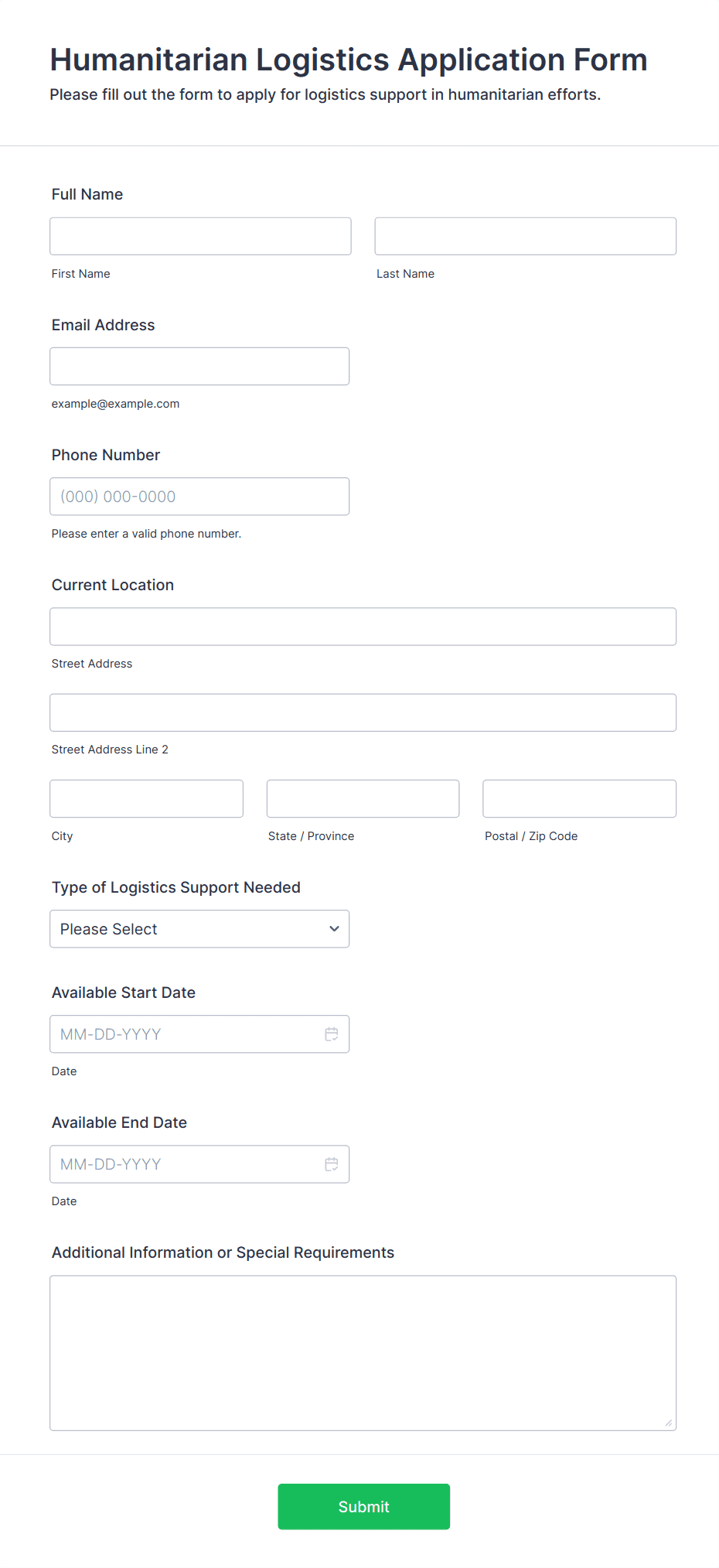 Humanitarian Logistics Application Form Template | Jotform