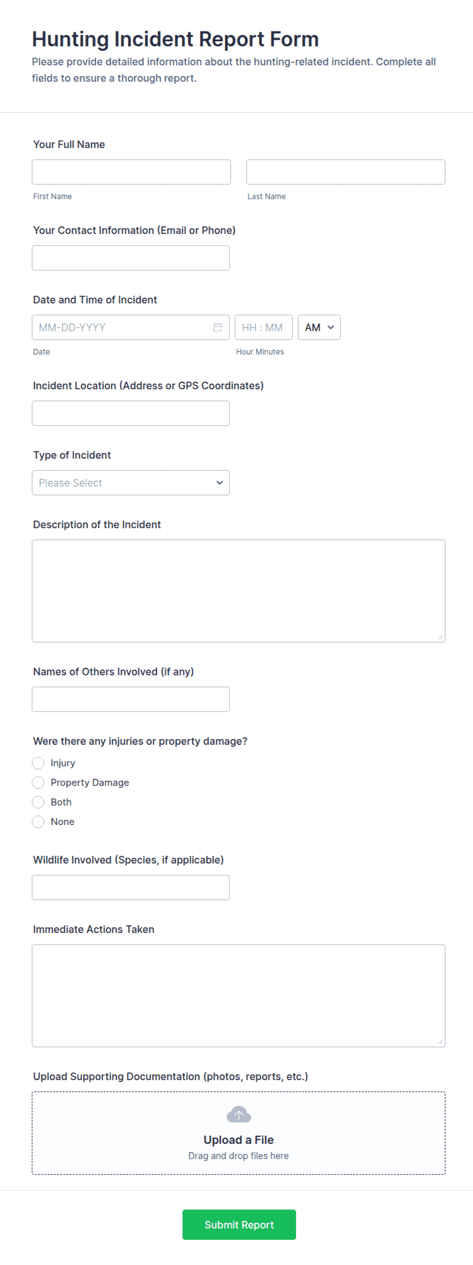Hunting Incident Report Form Template | Jotform