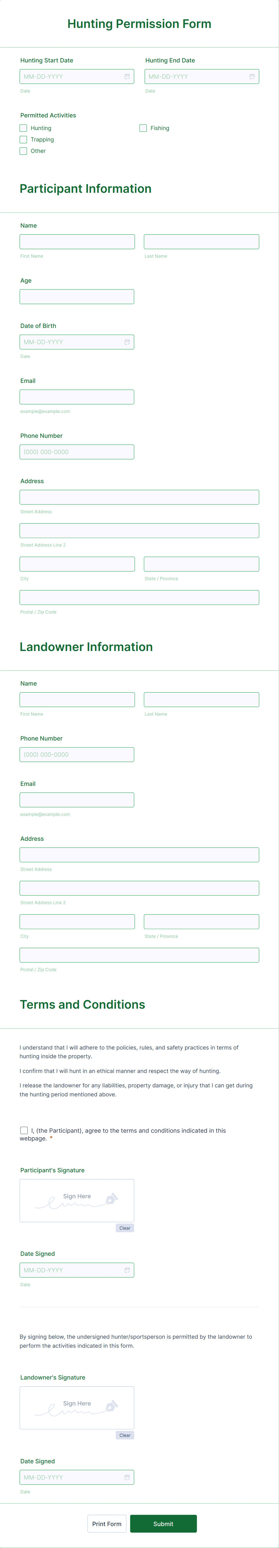 Landowner Hunting Permission Form Template | Jotform
