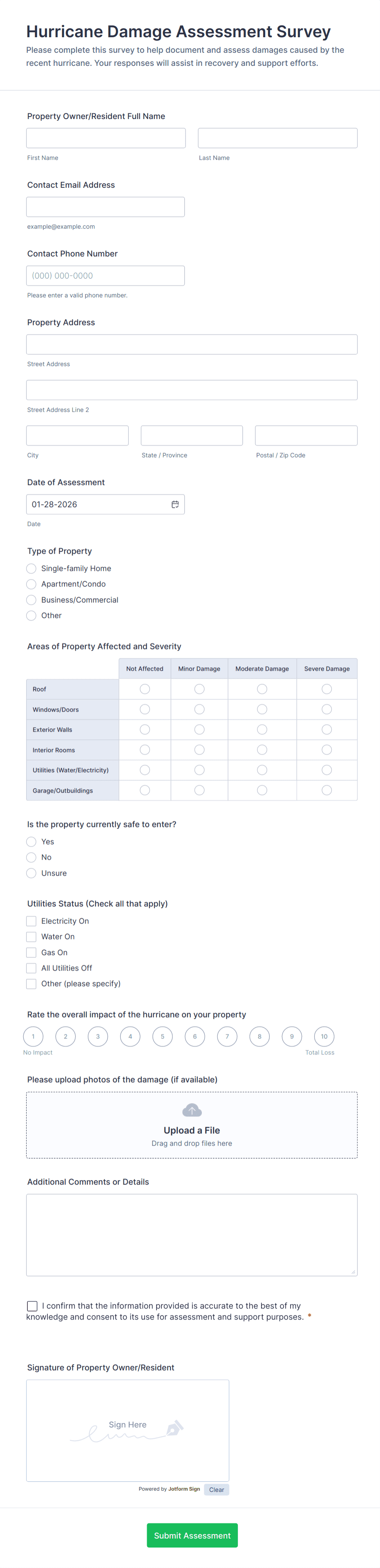 Hurricane Damage Assessment Survey Form Template | Jotform
