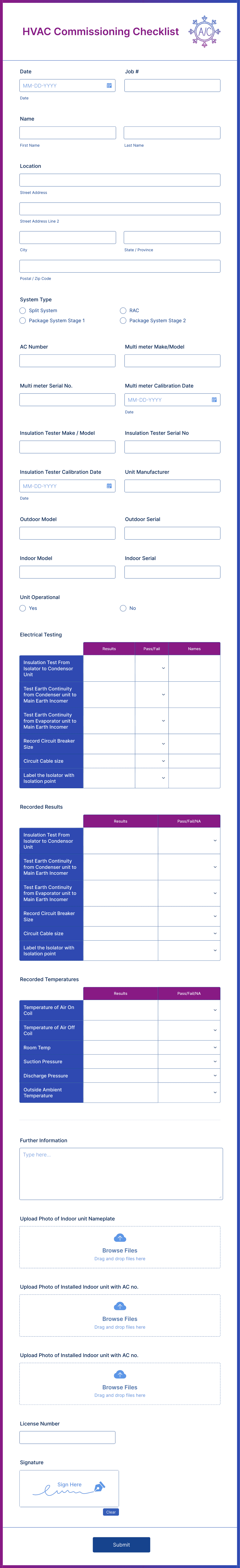 HVAC Commissioning Checklist Form Template | Jotform