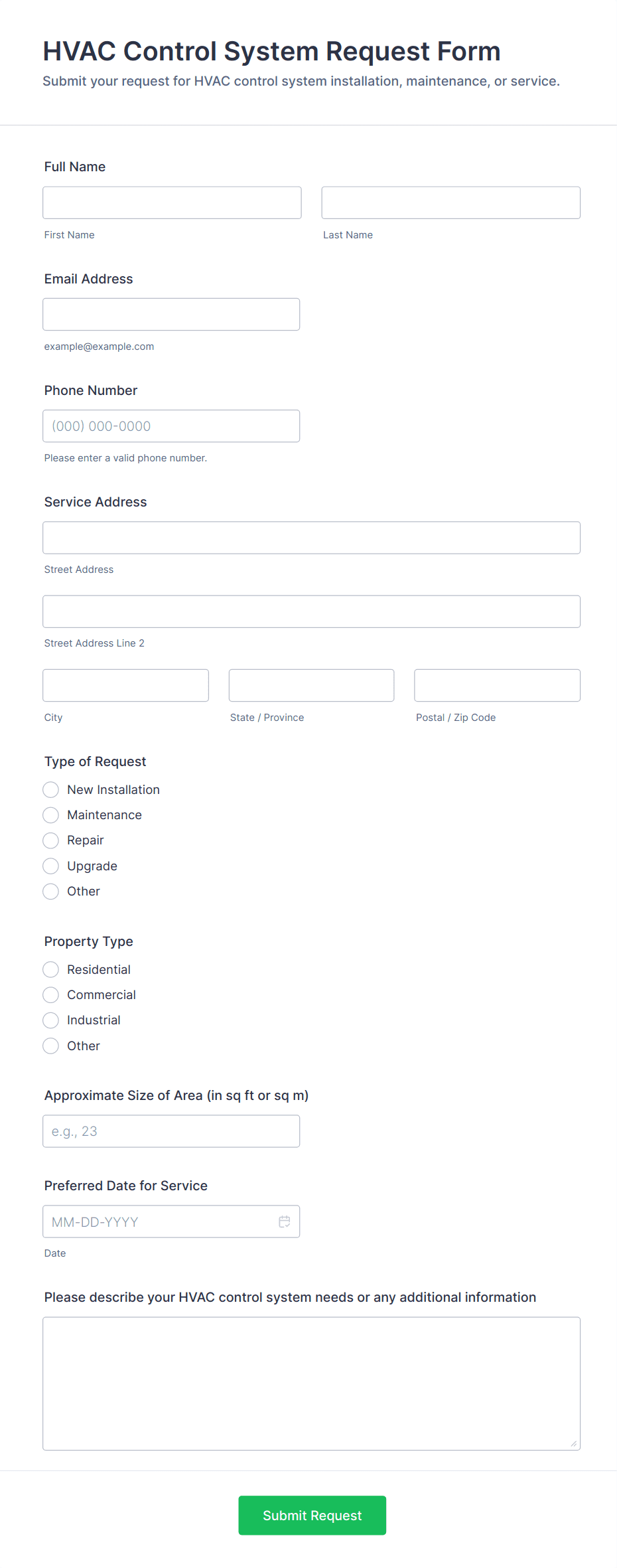 HVAC Control System Request Form Template | Jotform