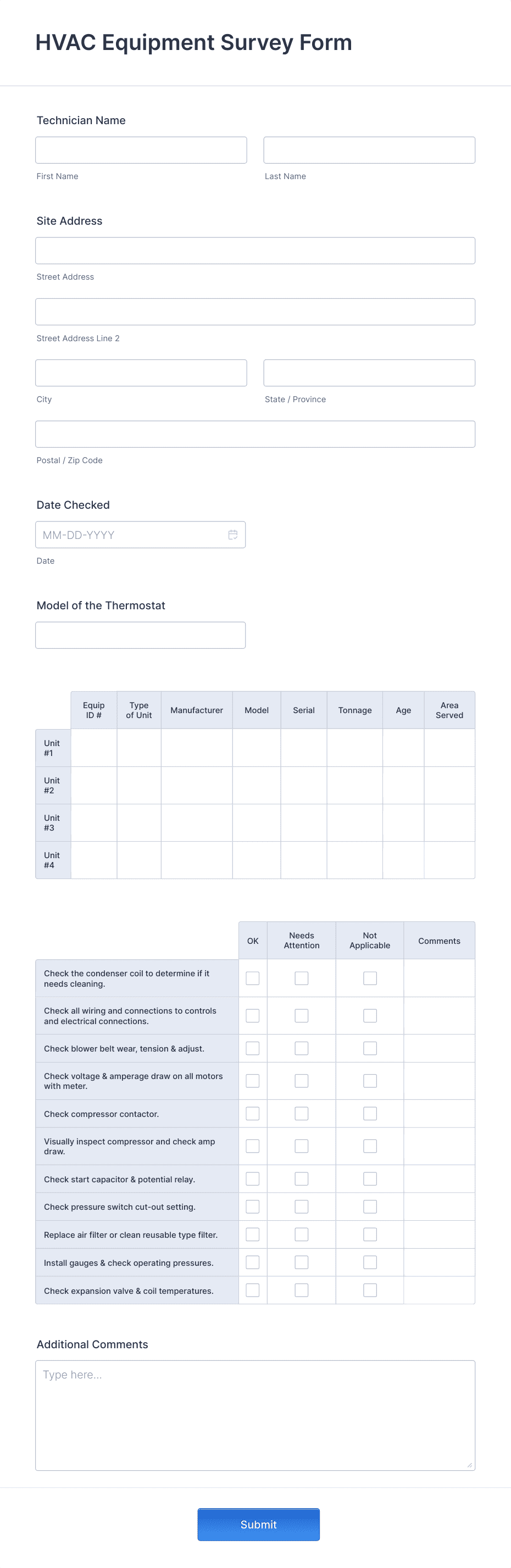 HVAC Equipment Survey Form Template | Jotform