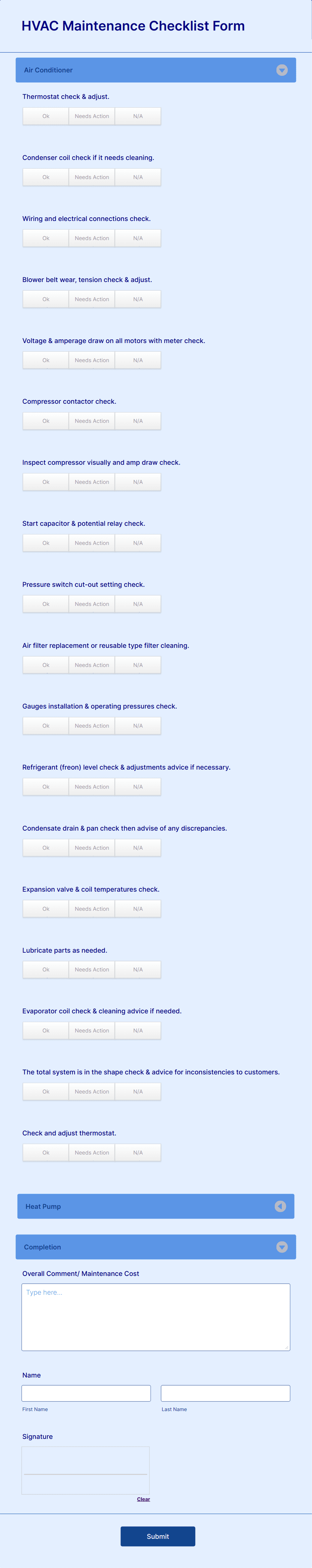 HVAC Maintenance Checklist Form Template | Jotform