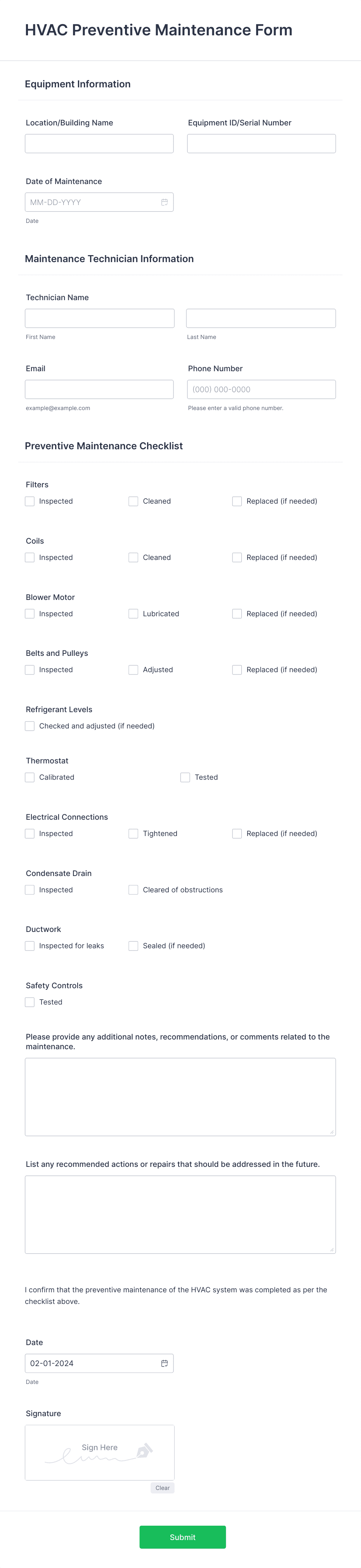 HVAC Preventive Maintenance Form Template | Jotform