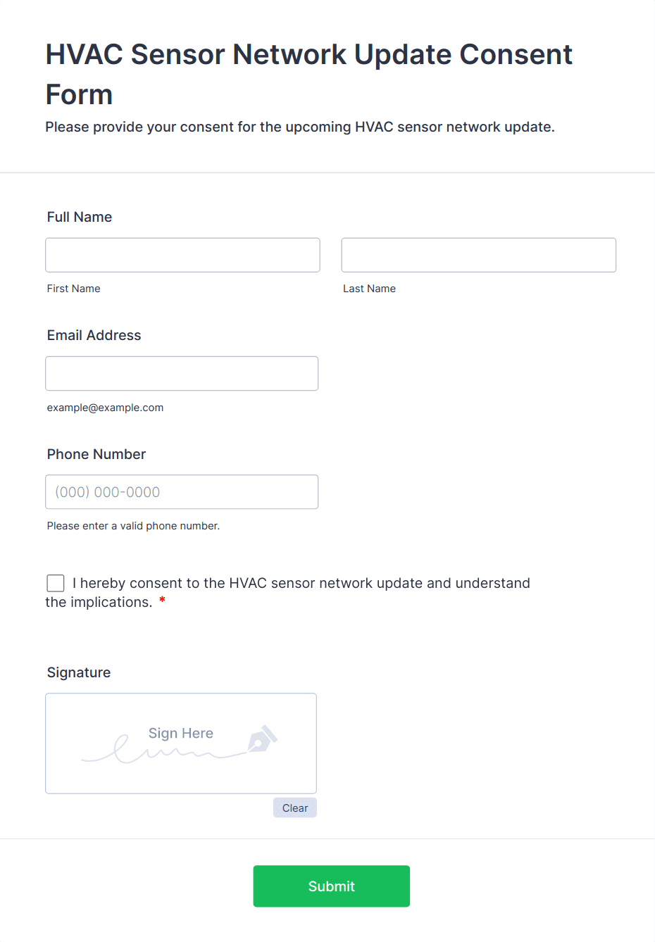 HVAC Sensor Network Update Consent Form Template | Jotform