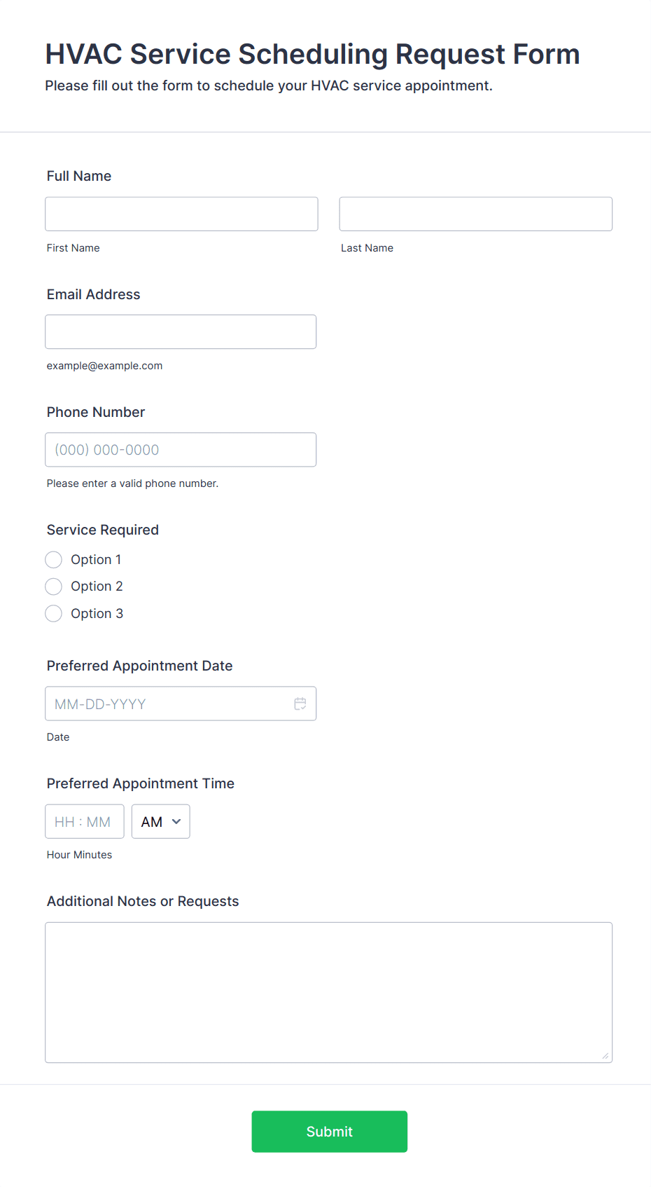 HVAC Service Scheduling Request Form Template | Jotform