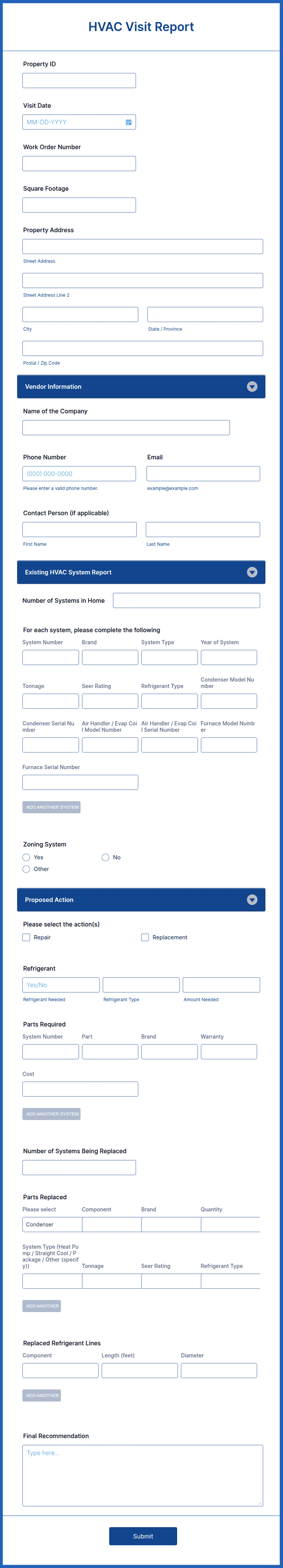 HVAC Visit Report Form Template | Jotform