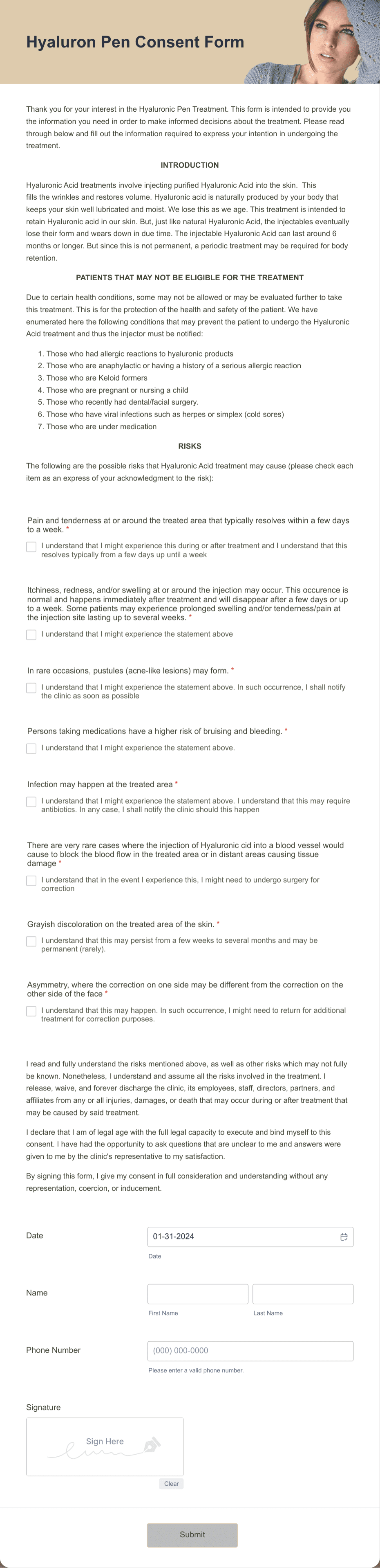 Hyaluron Pen Consent Form Template | Jotform