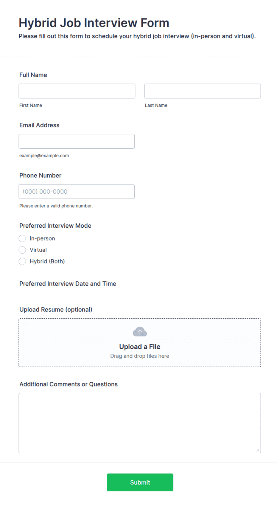 Hybrid Job Interview Form Template | Jotform