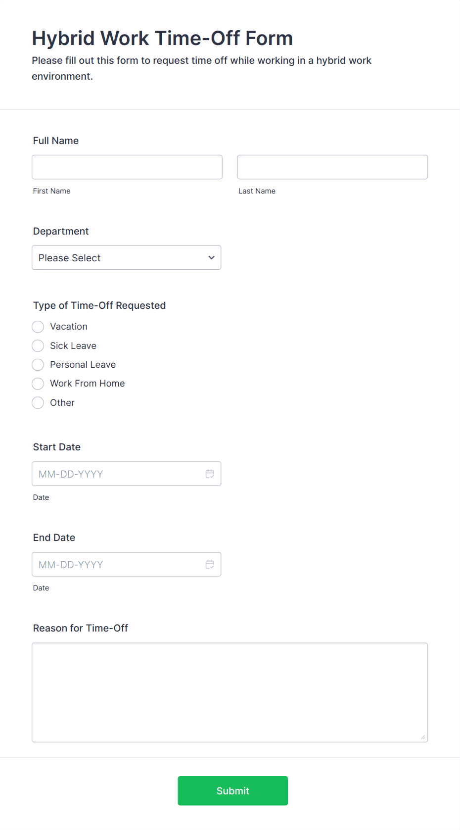 Hybrid Work Time-Off Form Template | Jotform