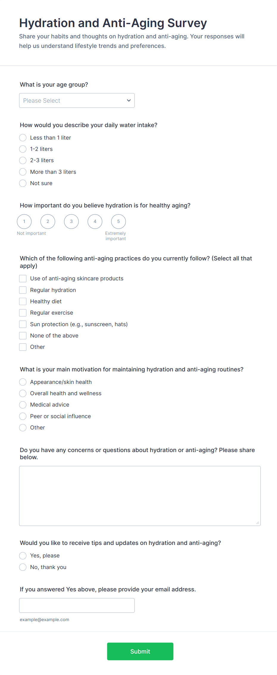 Hydration and Anti-Aging Survey Form Template | Jotform