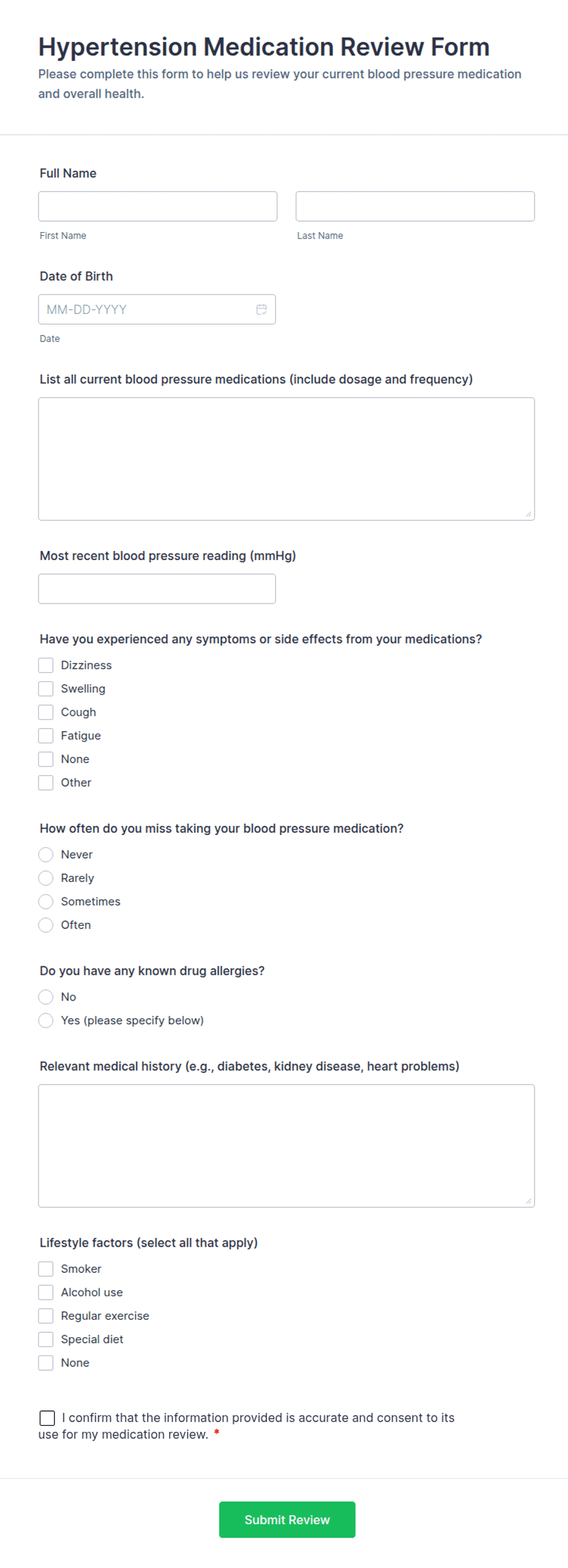 Hypertension Medication Review Form Template | Jotform