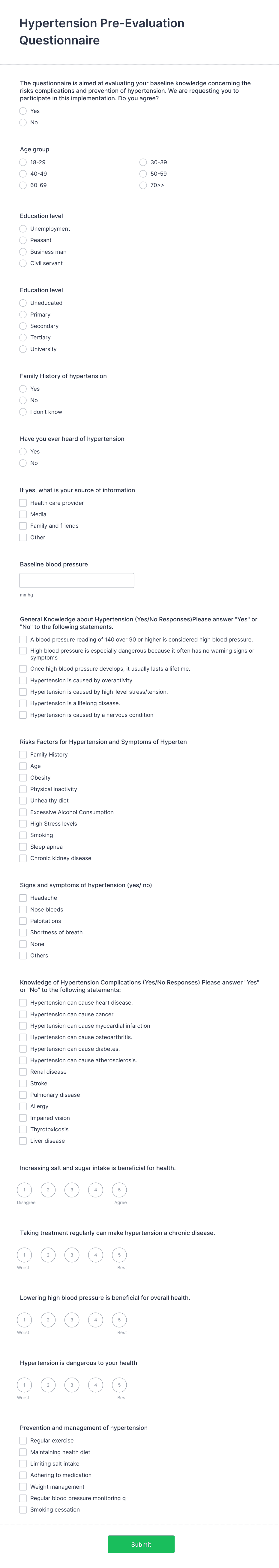 Hypertension Pre-Evaluation Questionnaire Form Template | Jotform
