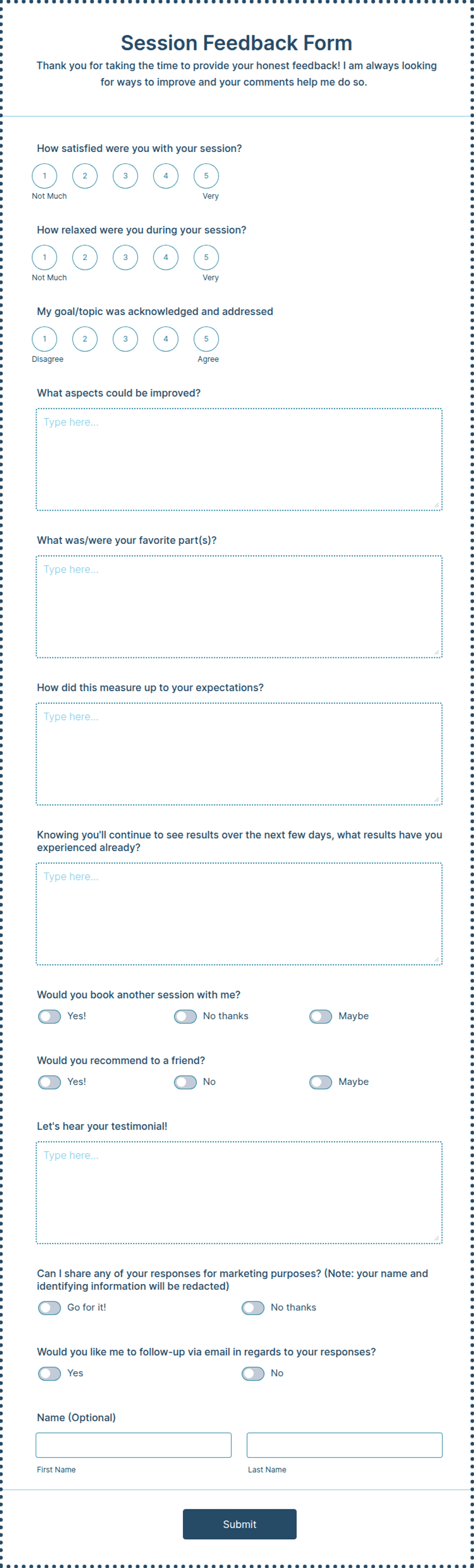 Hypnotherapy Session Feedback Form Template | Jotform