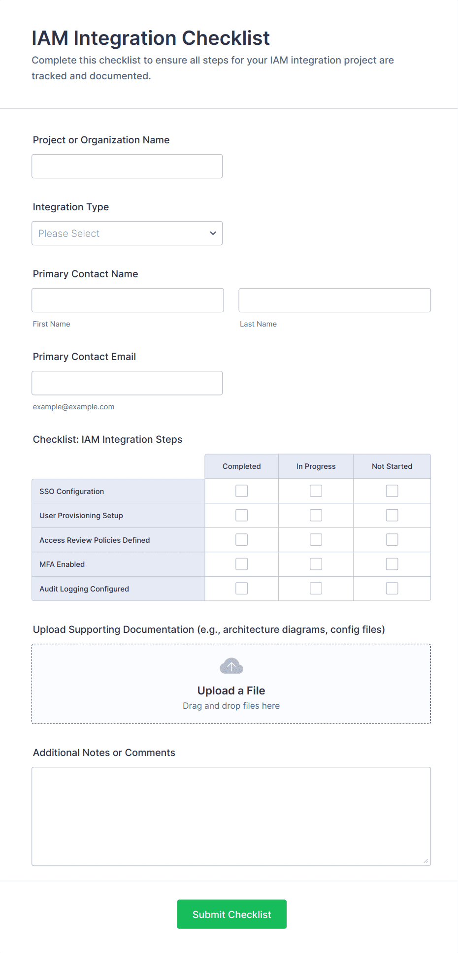 IAM Integration Checklist Form Template | Jotform