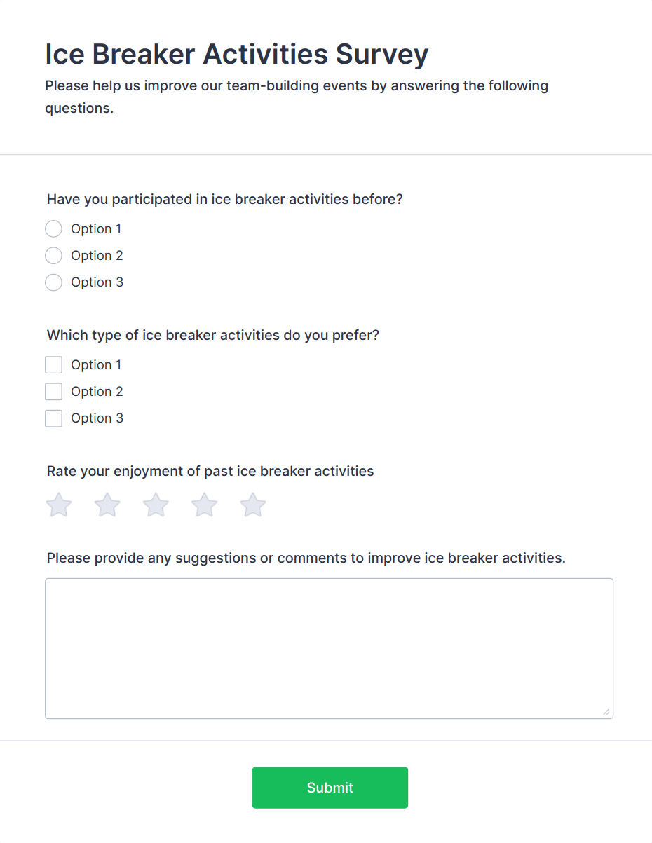 Ice Breaker Activities Survey Form Template | Jotform