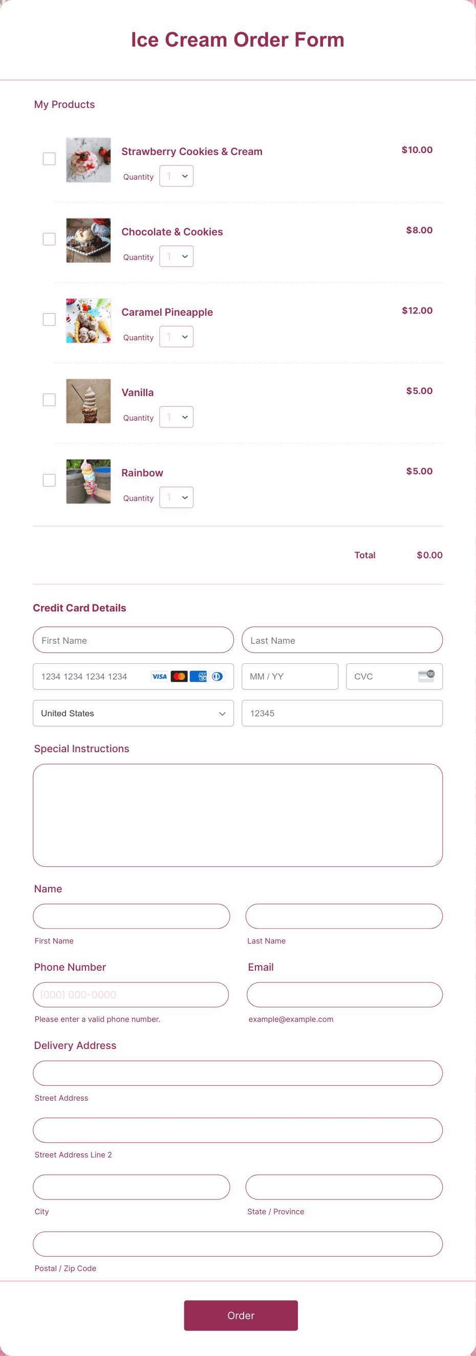 Ice Cream Order Form Template | Jotform