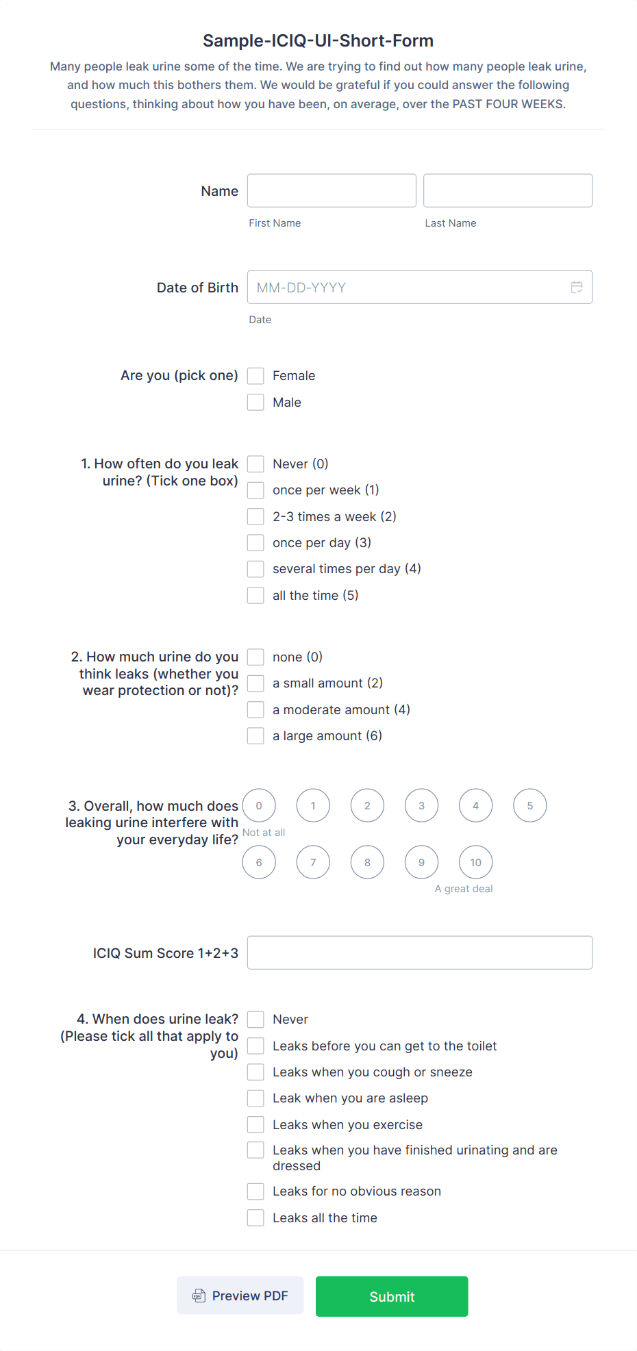 ICIQ-UI-Short-Form Form Template | Jotform