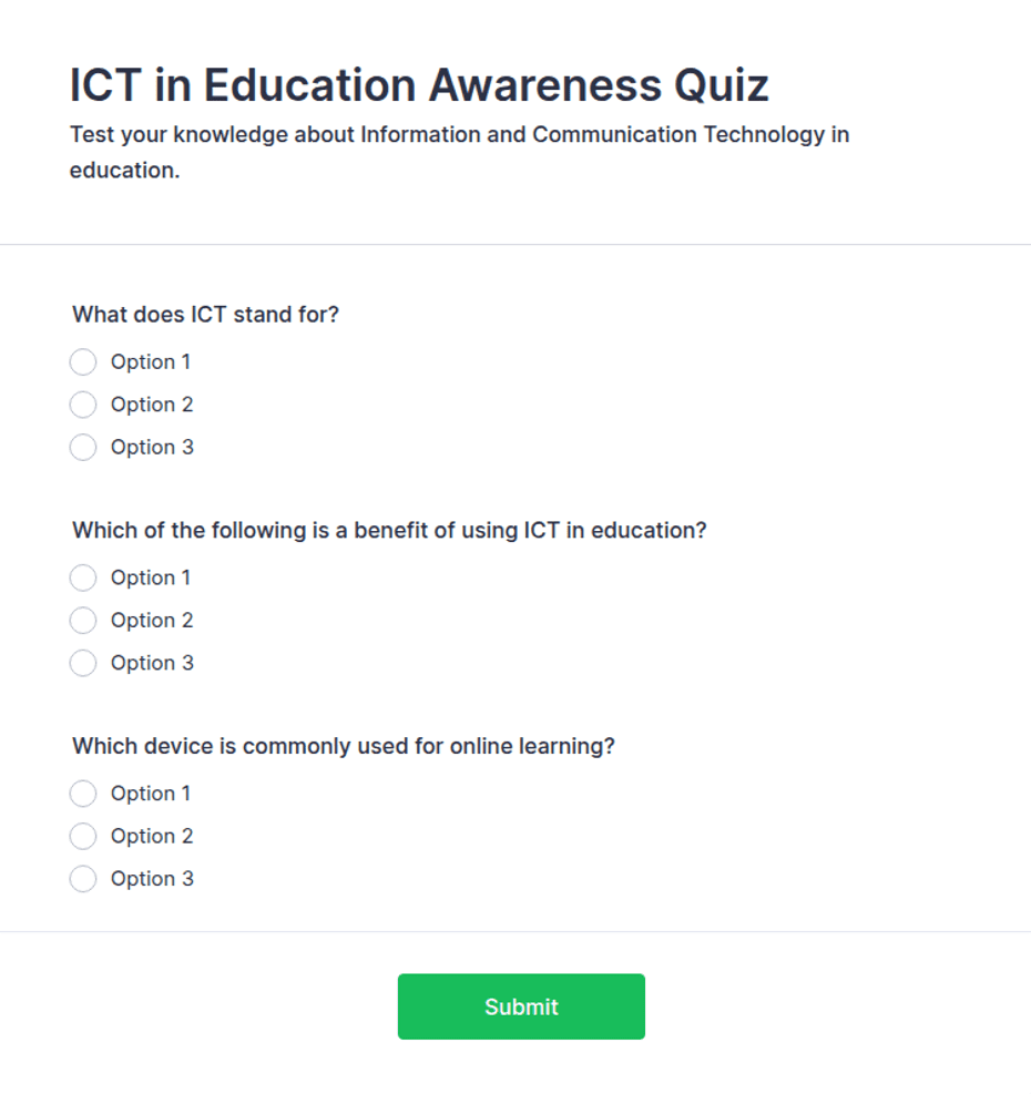 ICT in Education Awareness Quiz Form Template | Jotform