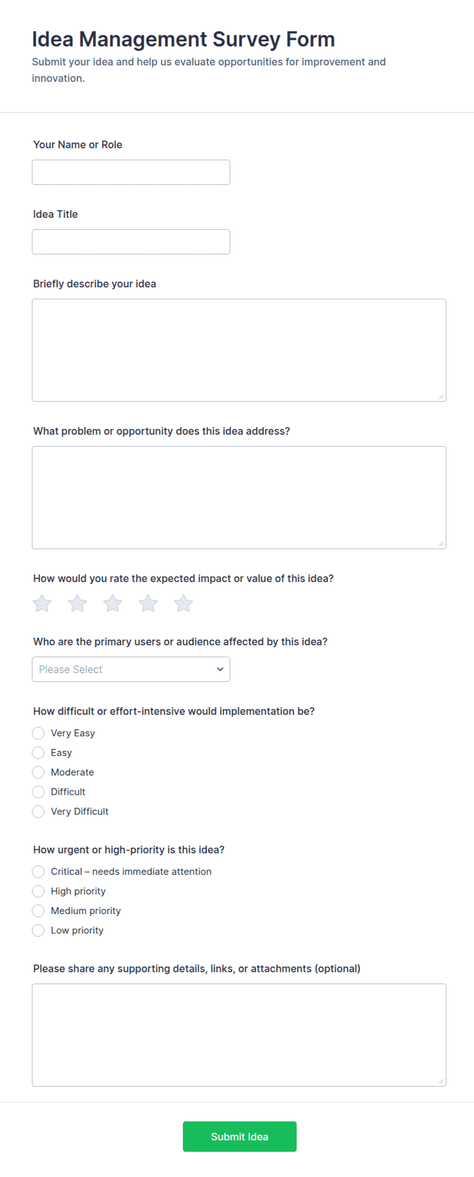 Idea Management Survey Form Template | Jotform