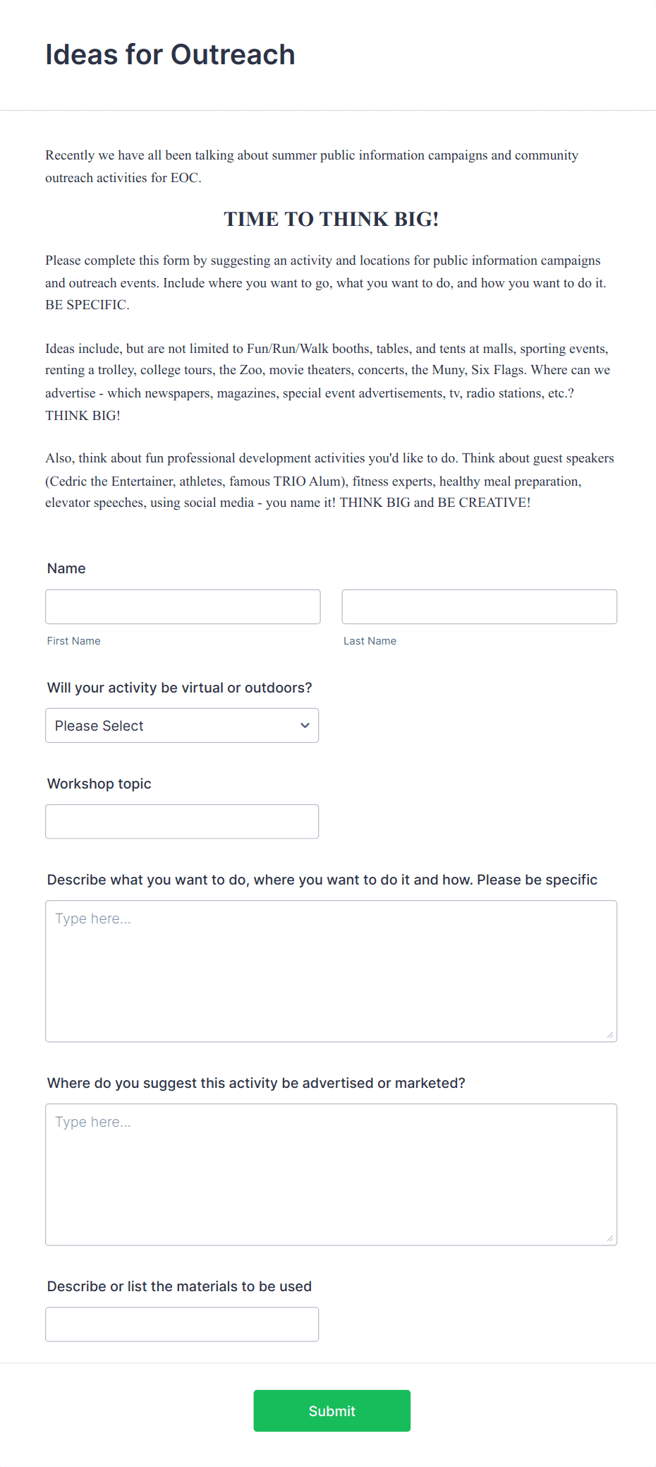 Ideas for Outreach Form Template | Jotform