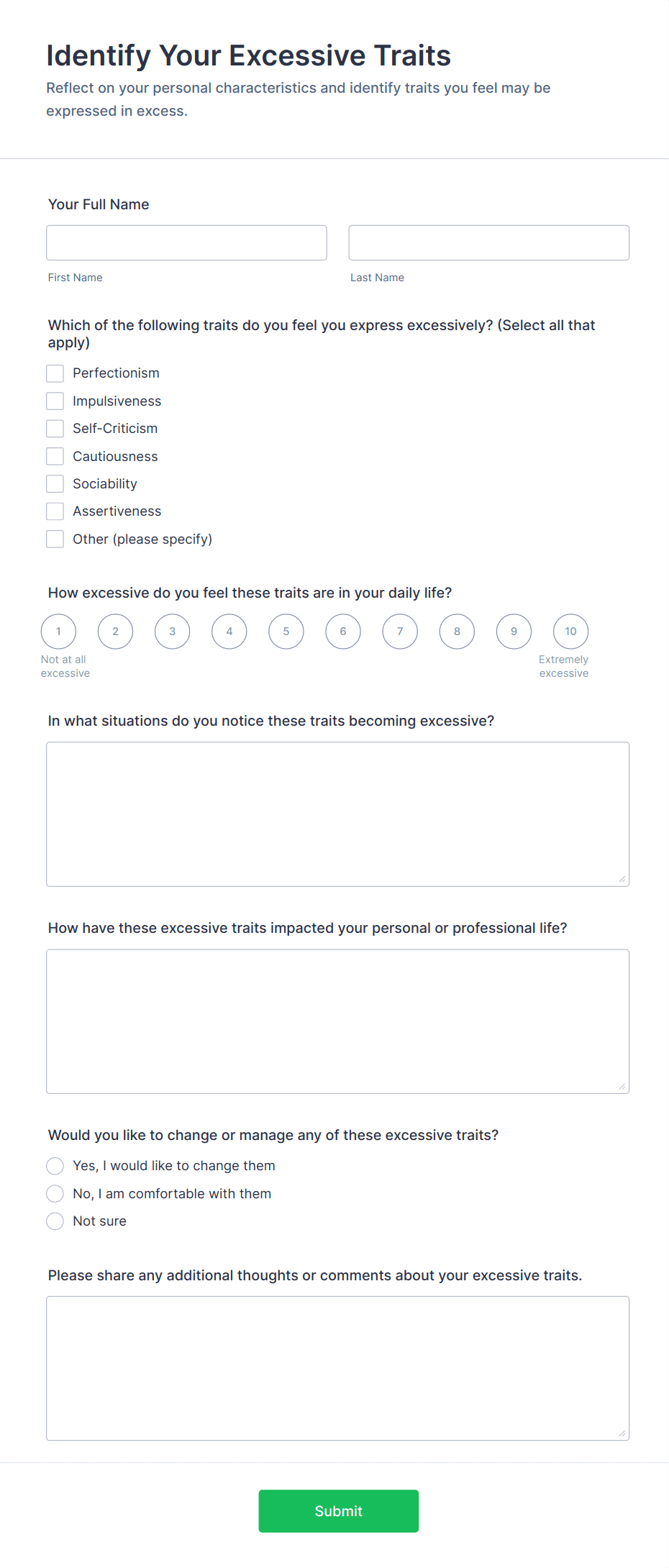 Identify Your Excessive Traits Form Template | Jotform