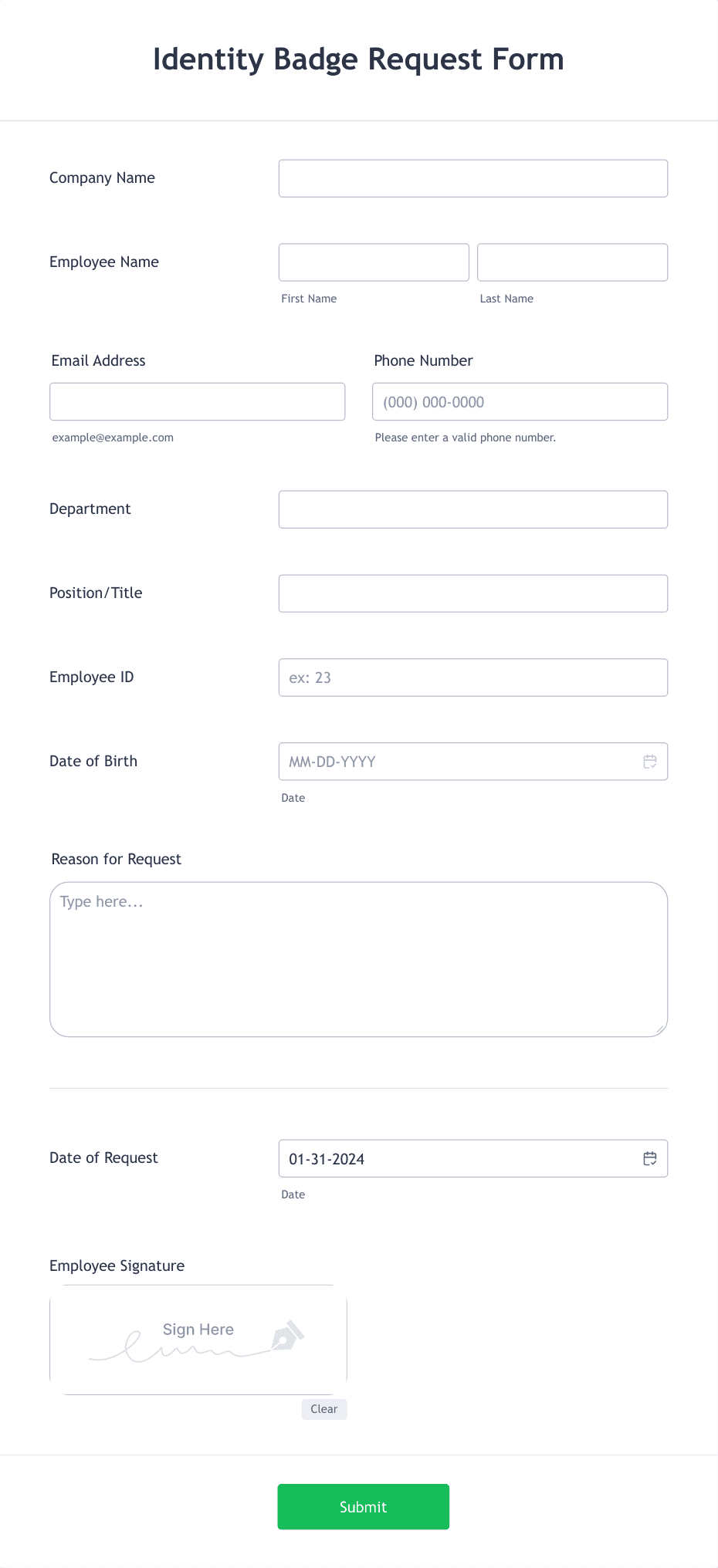 Identity Badge Request Form Template | Jotform