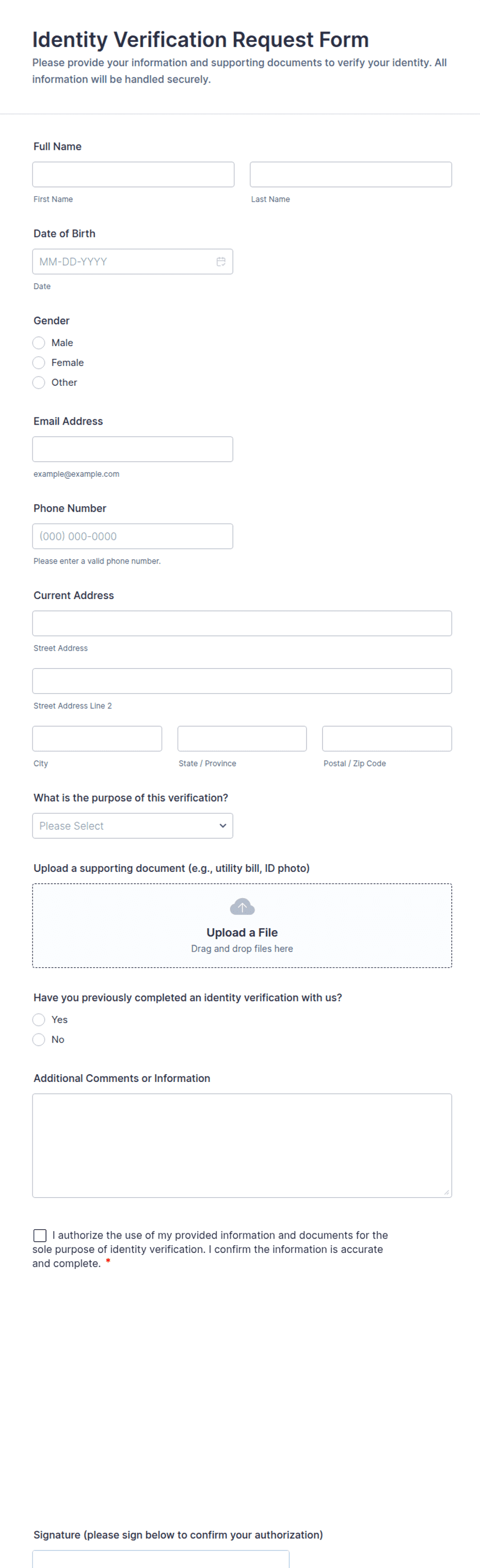 Identity Verification Request Form Template | Jotform