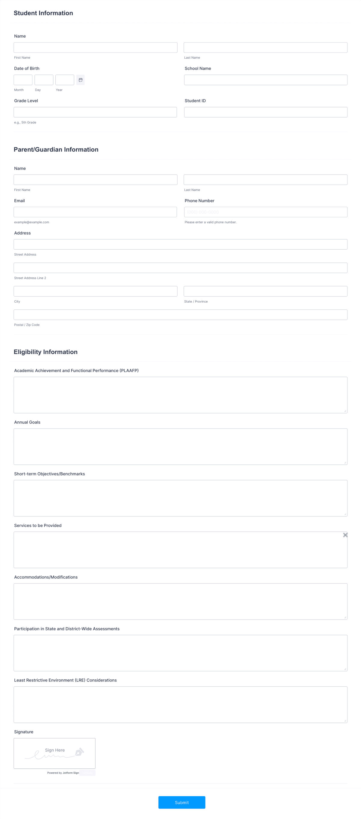 IEP Form Template | Jotform