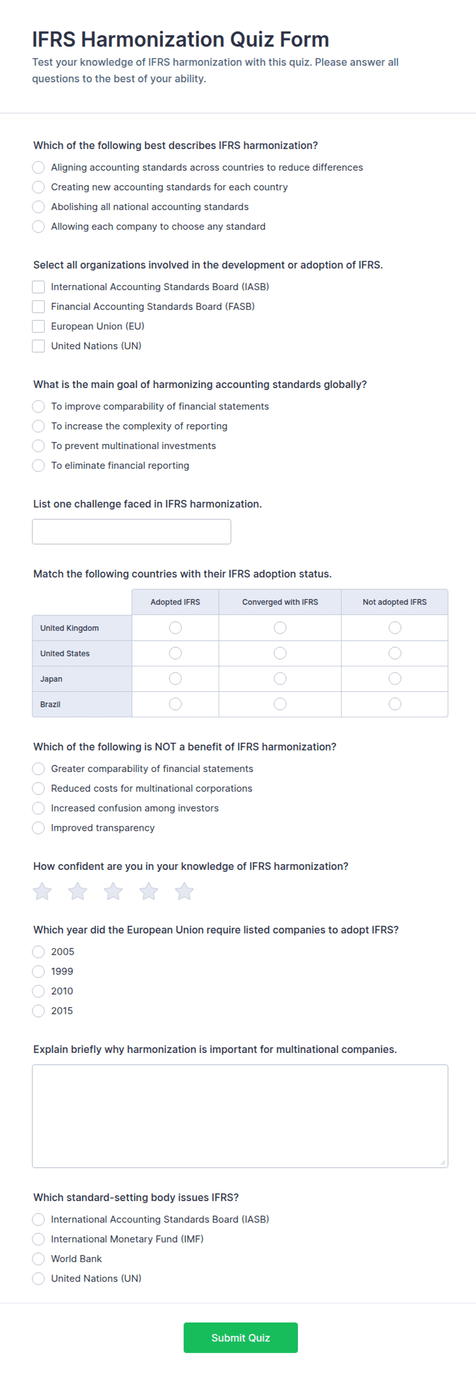 IFRS Harmonization Quiz Form Template | Jotform