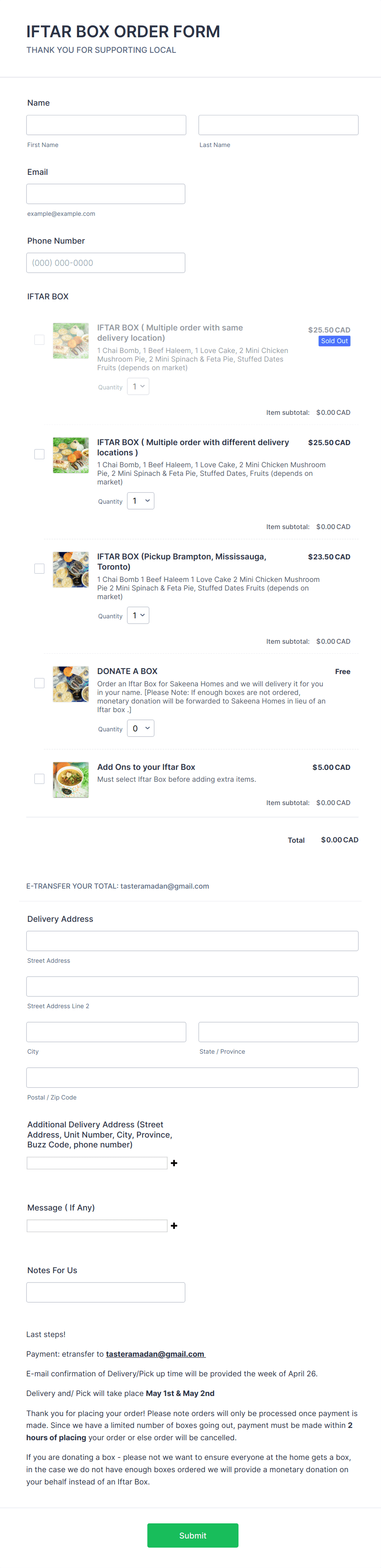 Iftar Box Order Form Form Template | Jotform