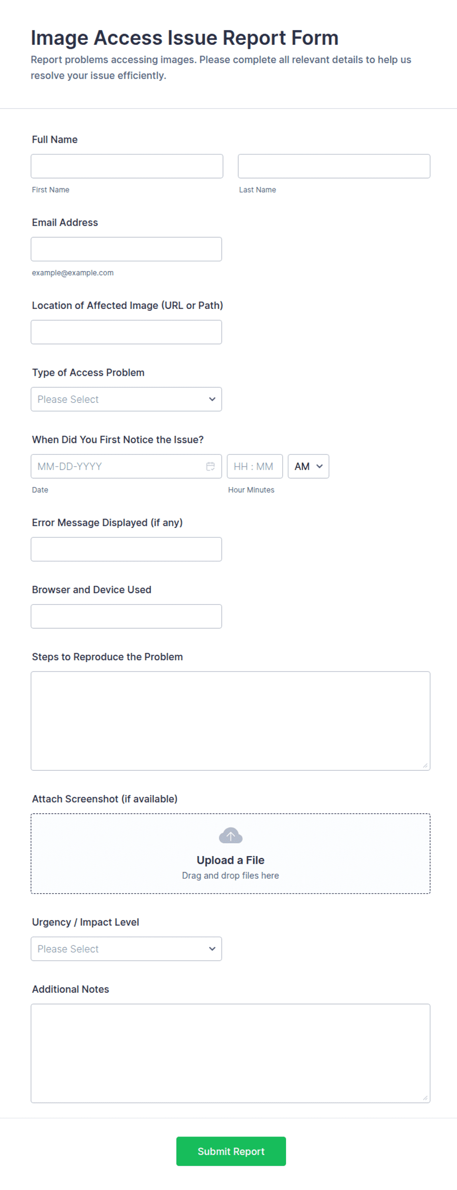 Image Access Issue Report Form Template | Jotform