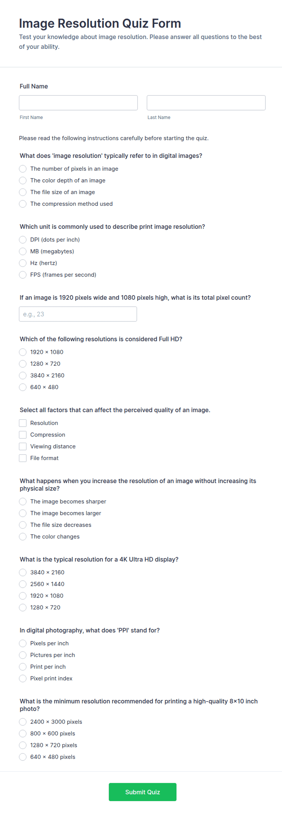 Image Resolution Quiz Form Template | Jotform