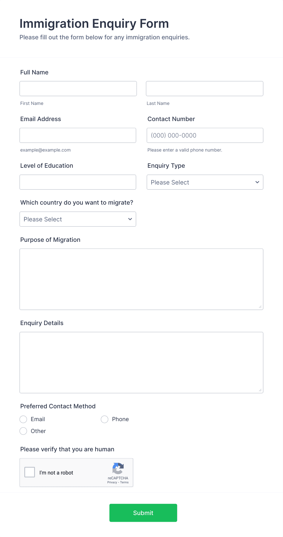 Immigration Enquiry Form Template | Jotform